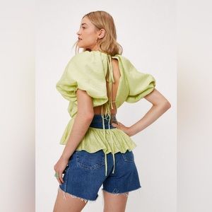 Tops | Never Worn Before Extreme Puff Sleeve Backless Blouse | Poshmark